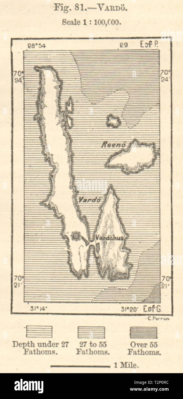 Vardo island. Norway. Sketch map. SMALL 1885 old antique plan chart Stock Photo - Alamy