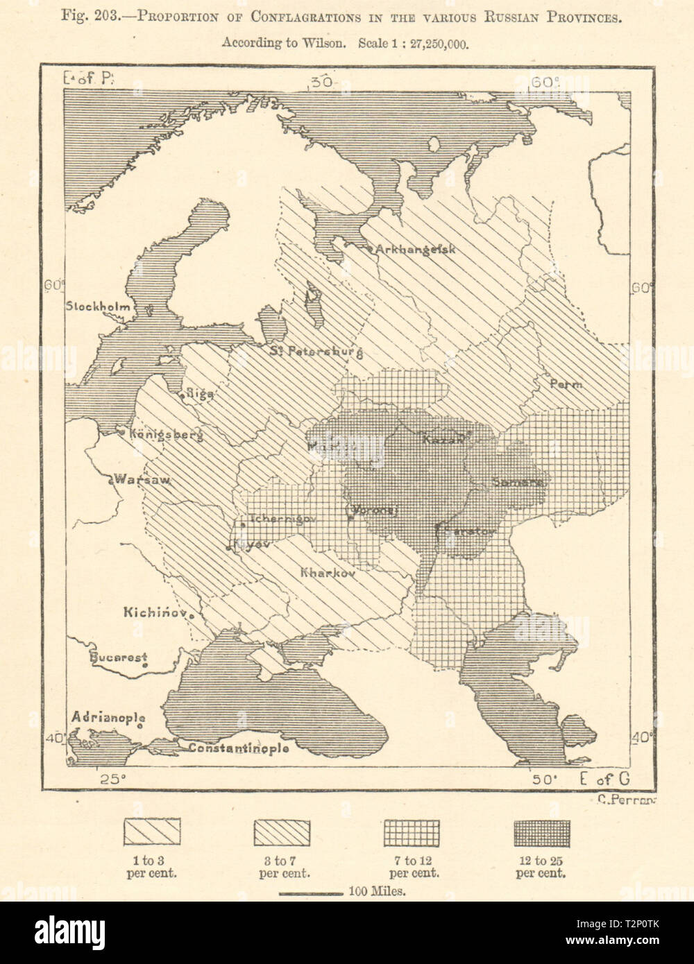Russia. % of properties destroyed by fire annually. Wilson. Sketch map ...