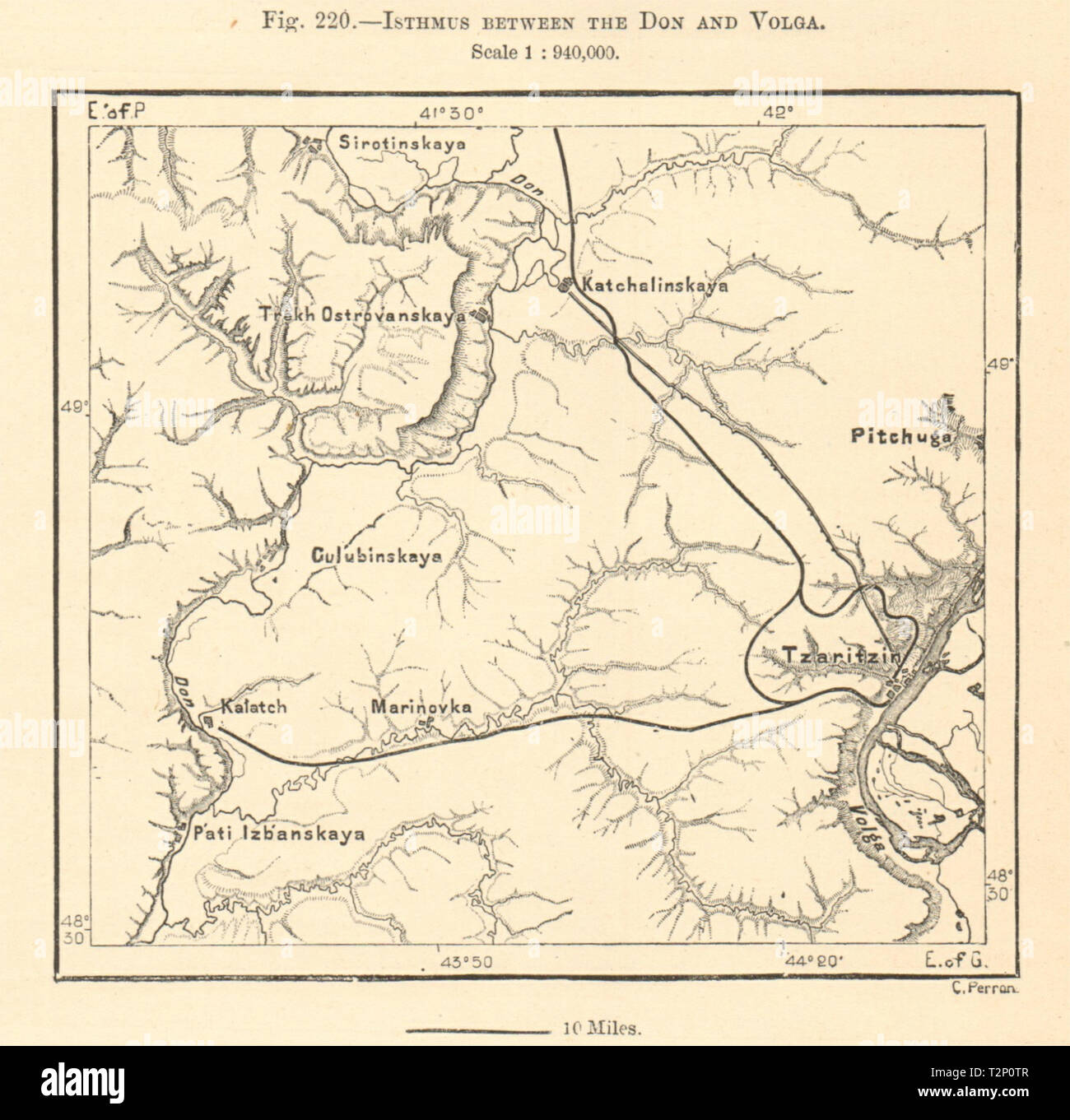 Isthmus Between the Don and Volga. Volgograd. Russia. Sketch map 1885 ...