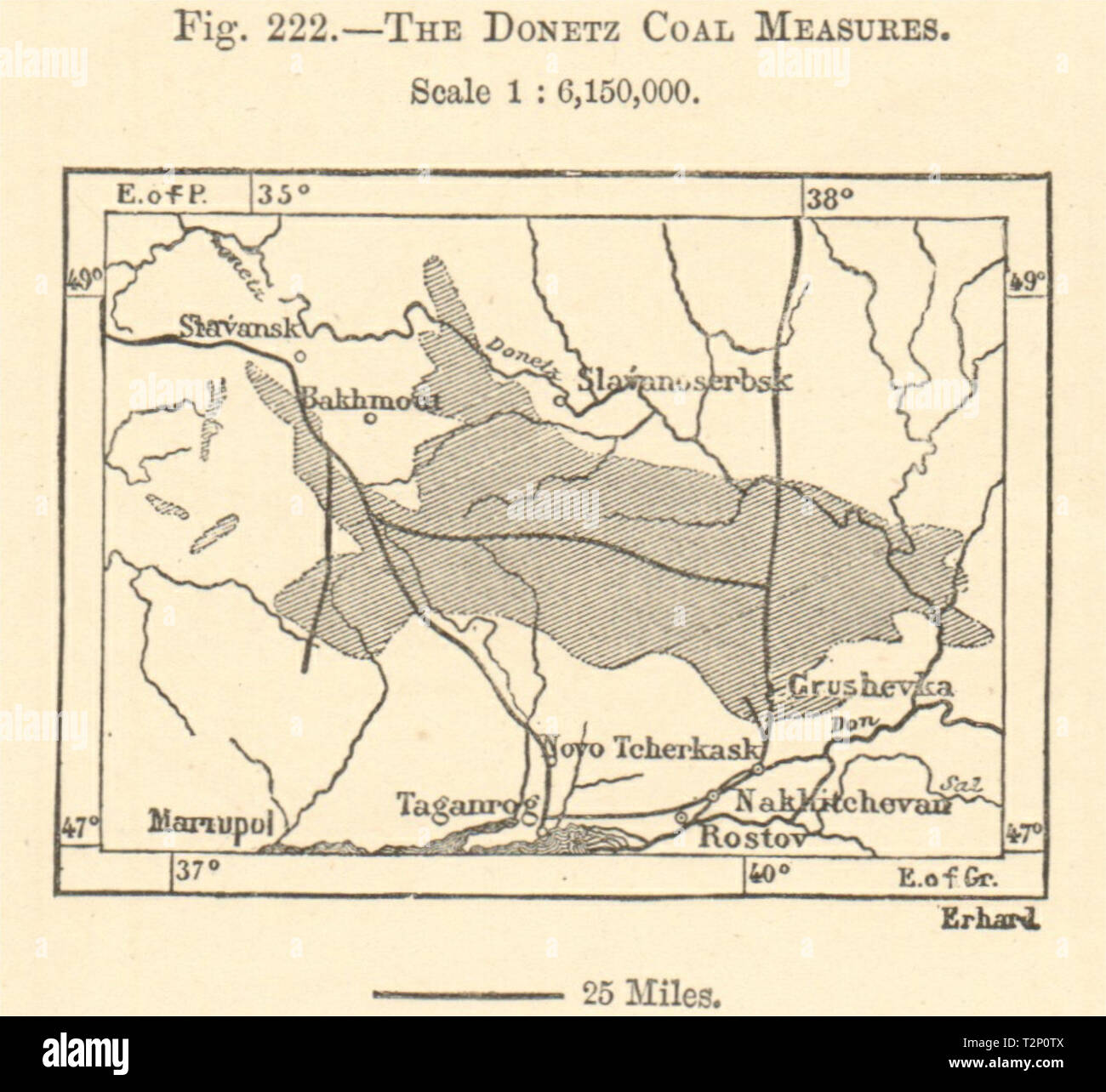 The Donetz Coal Measures. Donetsk. Ukraine. Sketch map. SMALL 1885 old ...