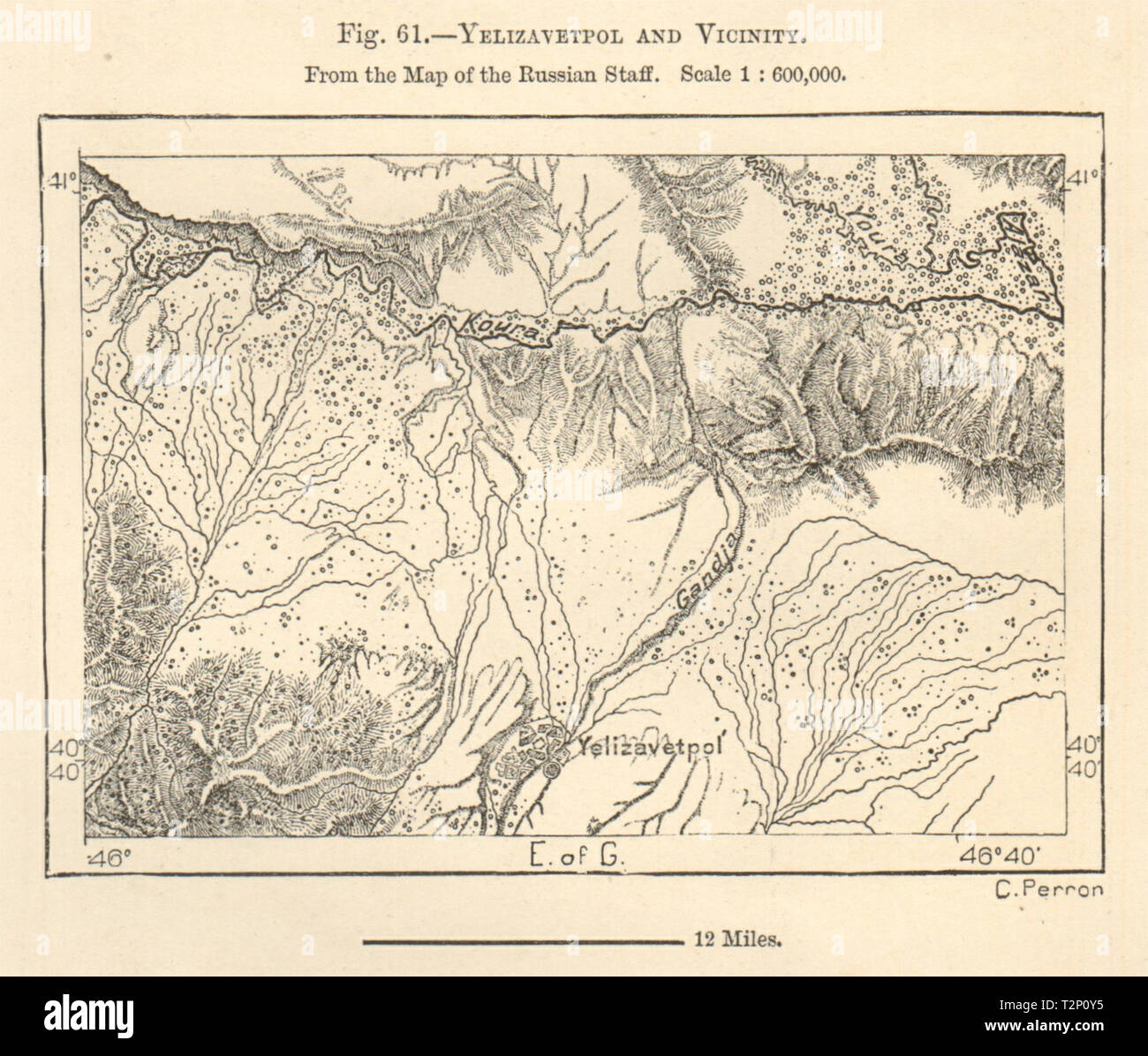 Yelizavetpol (Ganja) & river Kura (Mtkvari), Azerbaijan. Sketch map ...