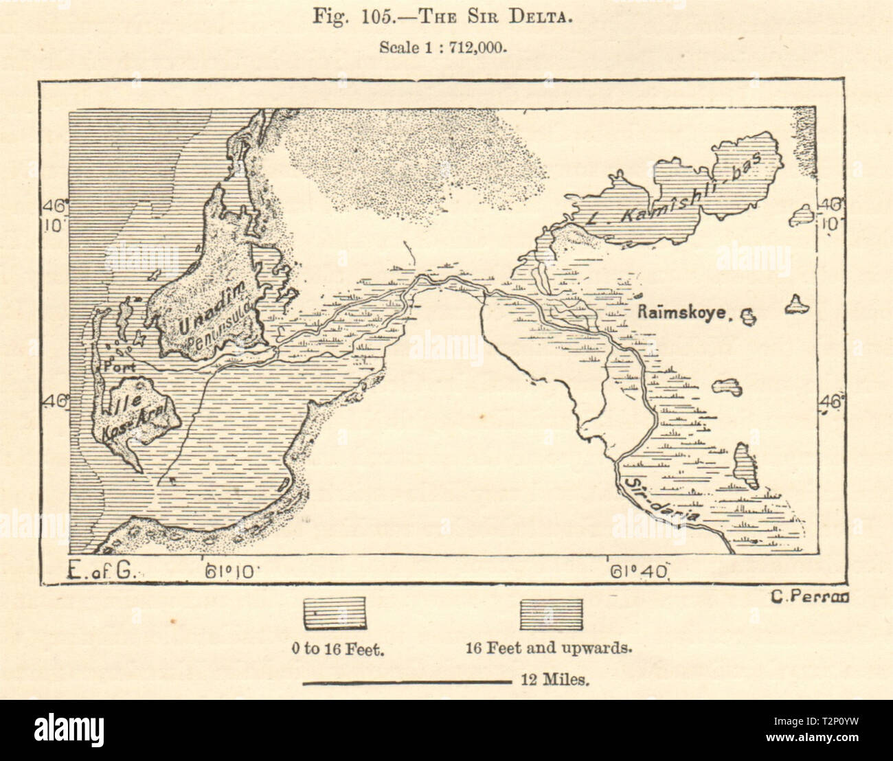 Syr Darya delta & Lake Qamystybas, Aral Sea. Kazakhstan. Sketch map ...