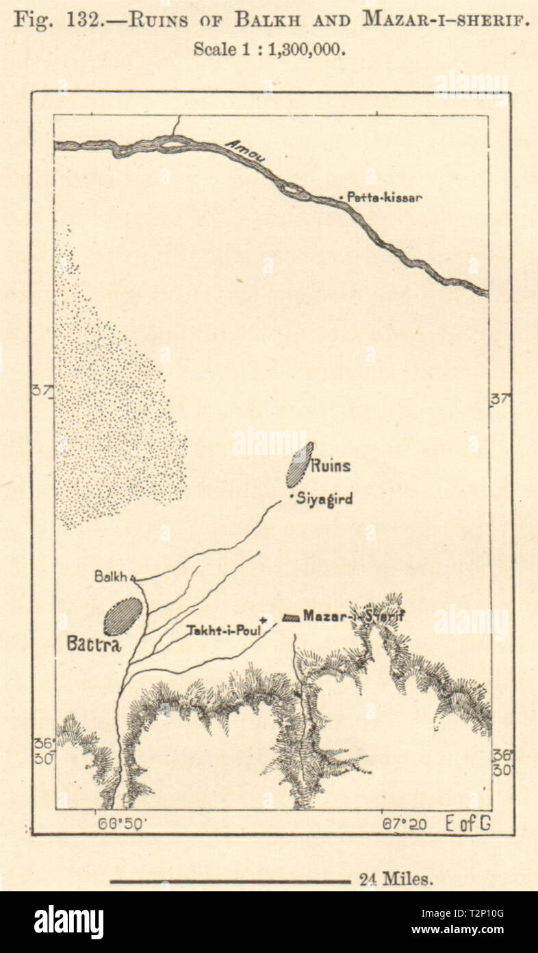 Mazar-i-Sharif & Balkh ruins. Kheyrabad. Afghanistan. Sketch map. SMALL ...