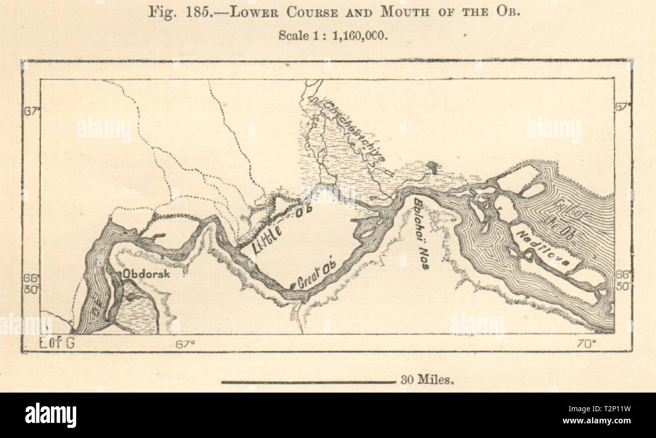 Lower Ob River. Obdorsk (Salekhard) Nadilova, Siberia. Sketch map ...