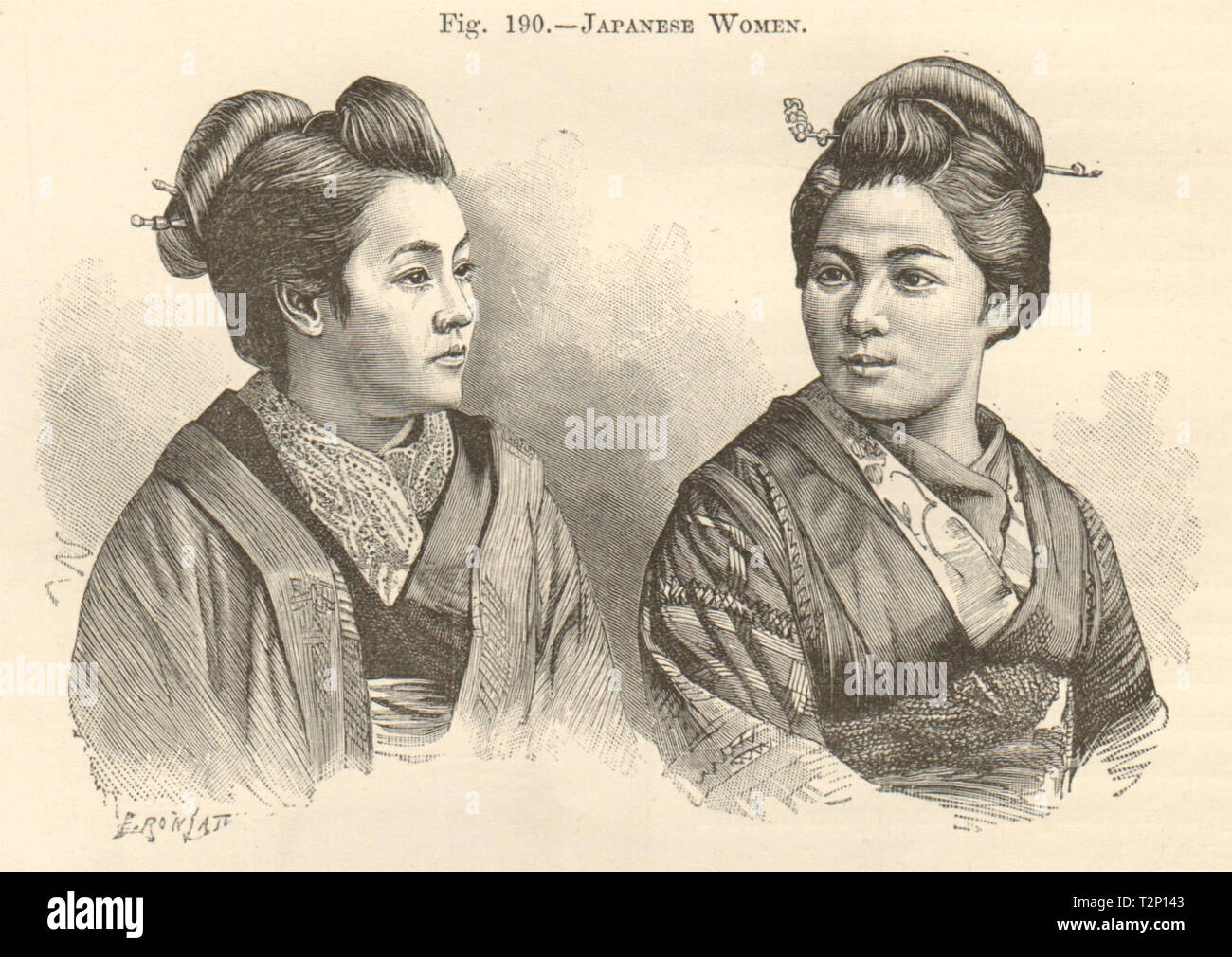 2 Japanese women in traditional costume, head & shoulders 1885 old ...