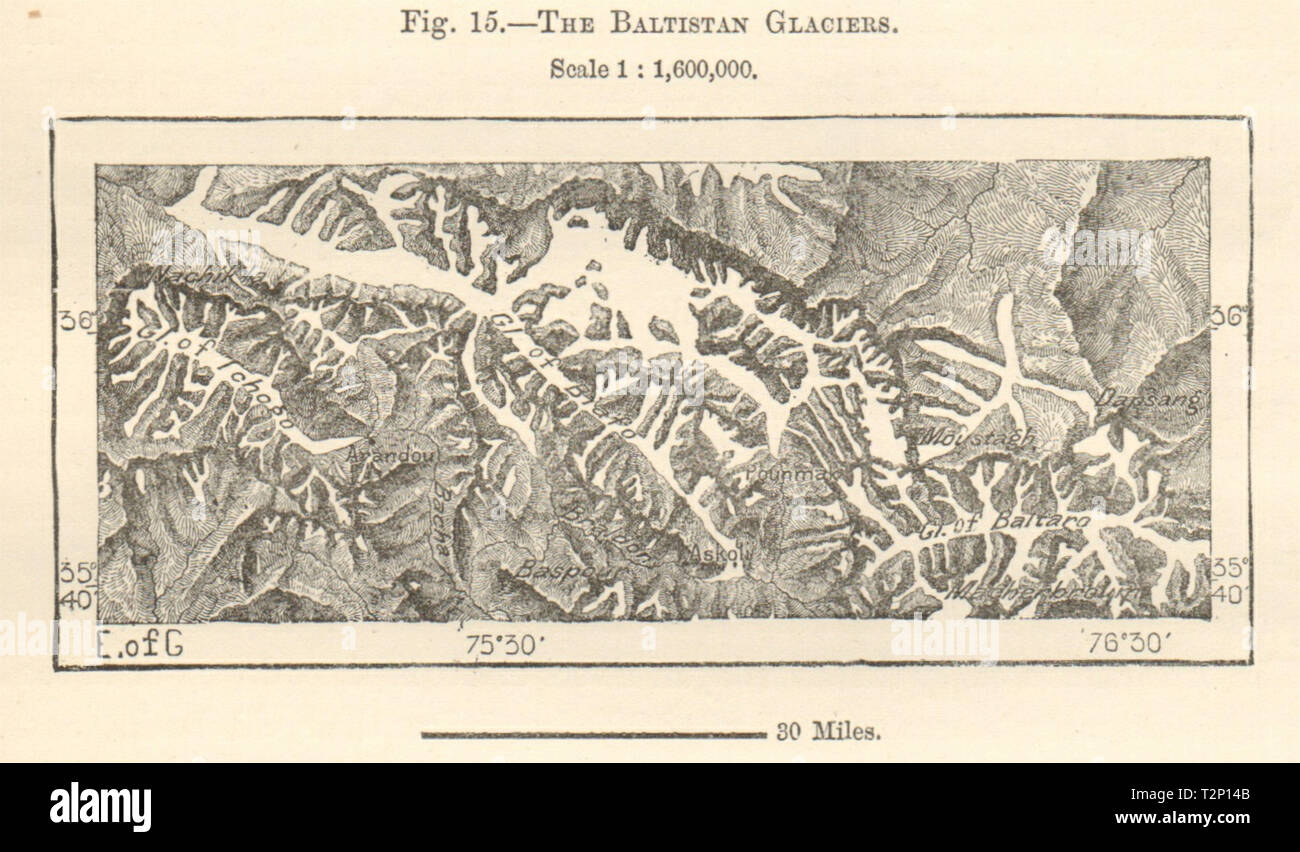 Baltistan Glaciers. Biafo Chogo Baltoro Himalayas Pakistan China sketch ...