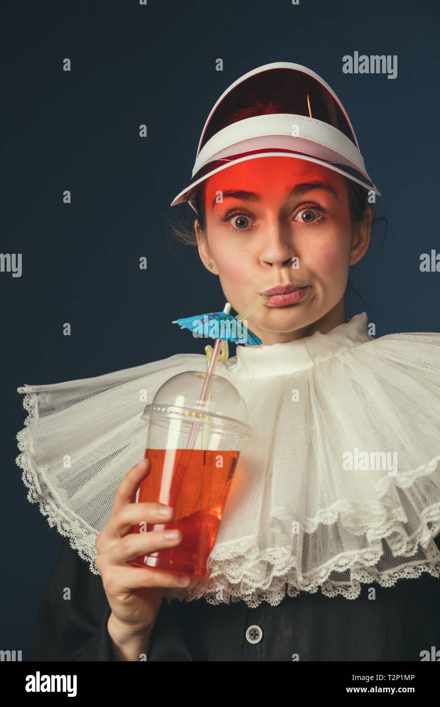 Try the taste of holiday or medieval summer. Attractive young woman in ...