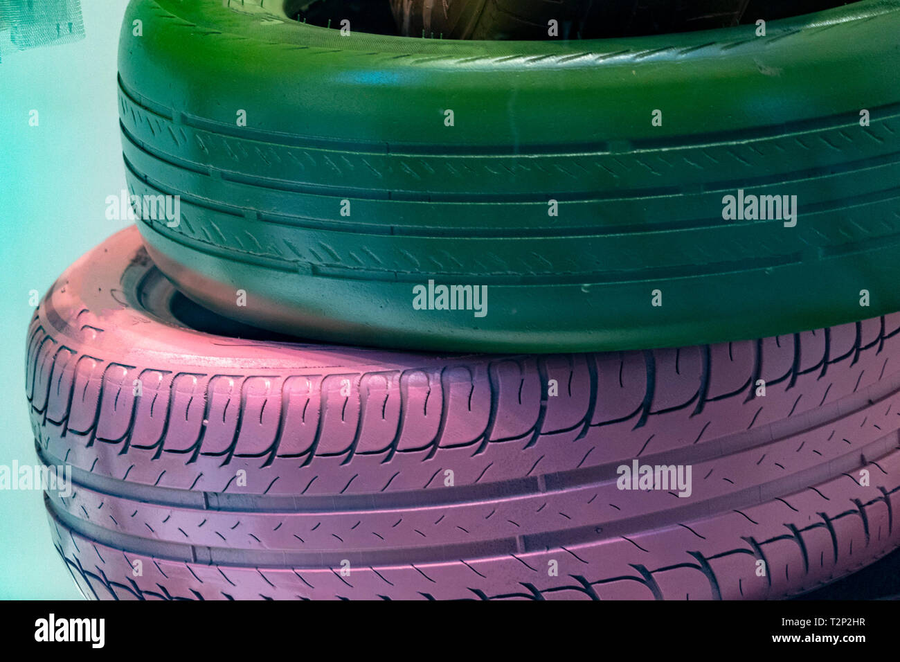 many colors car tires detail Stock Photo - Alamy