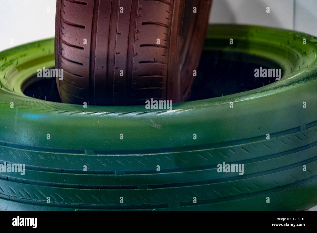 many colors car tires detail Stock Photo - Alamy
