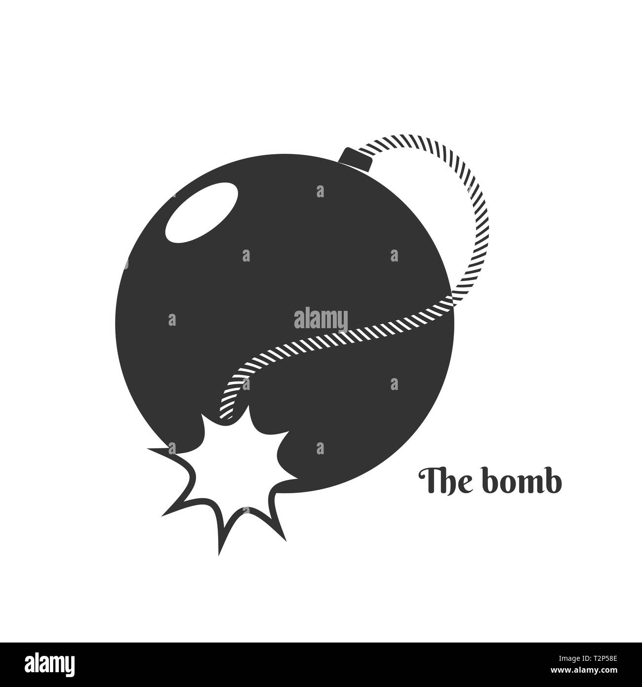 Black icon of a bomb in the old style with a burning wick is isolated ...