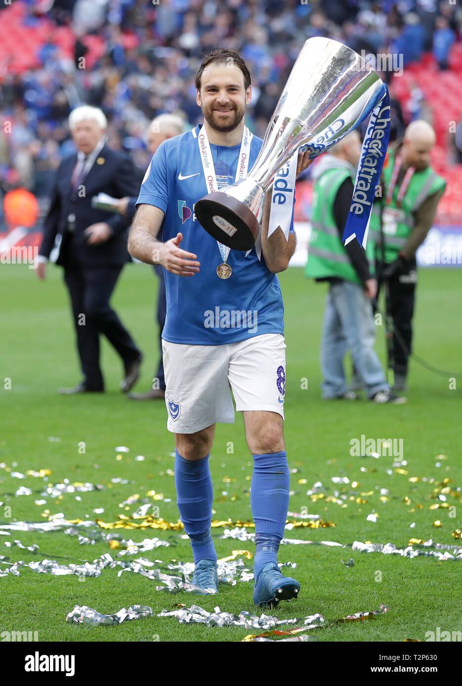 Portsmouth's Brett Pitman celebrates with the trophy during the ...