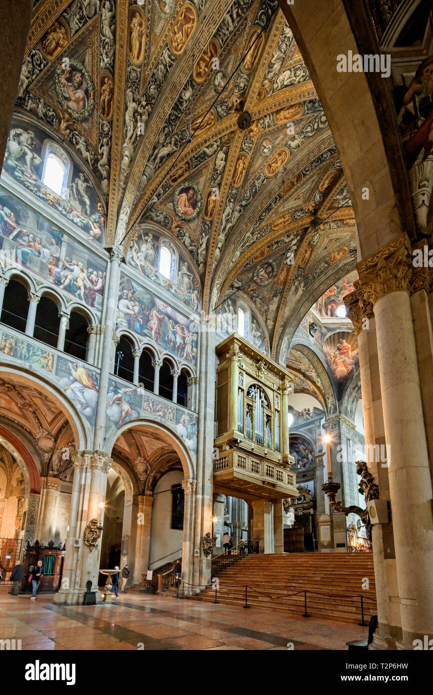 Interior of Roman Catholic cathedral in Parma dedicated to the ...