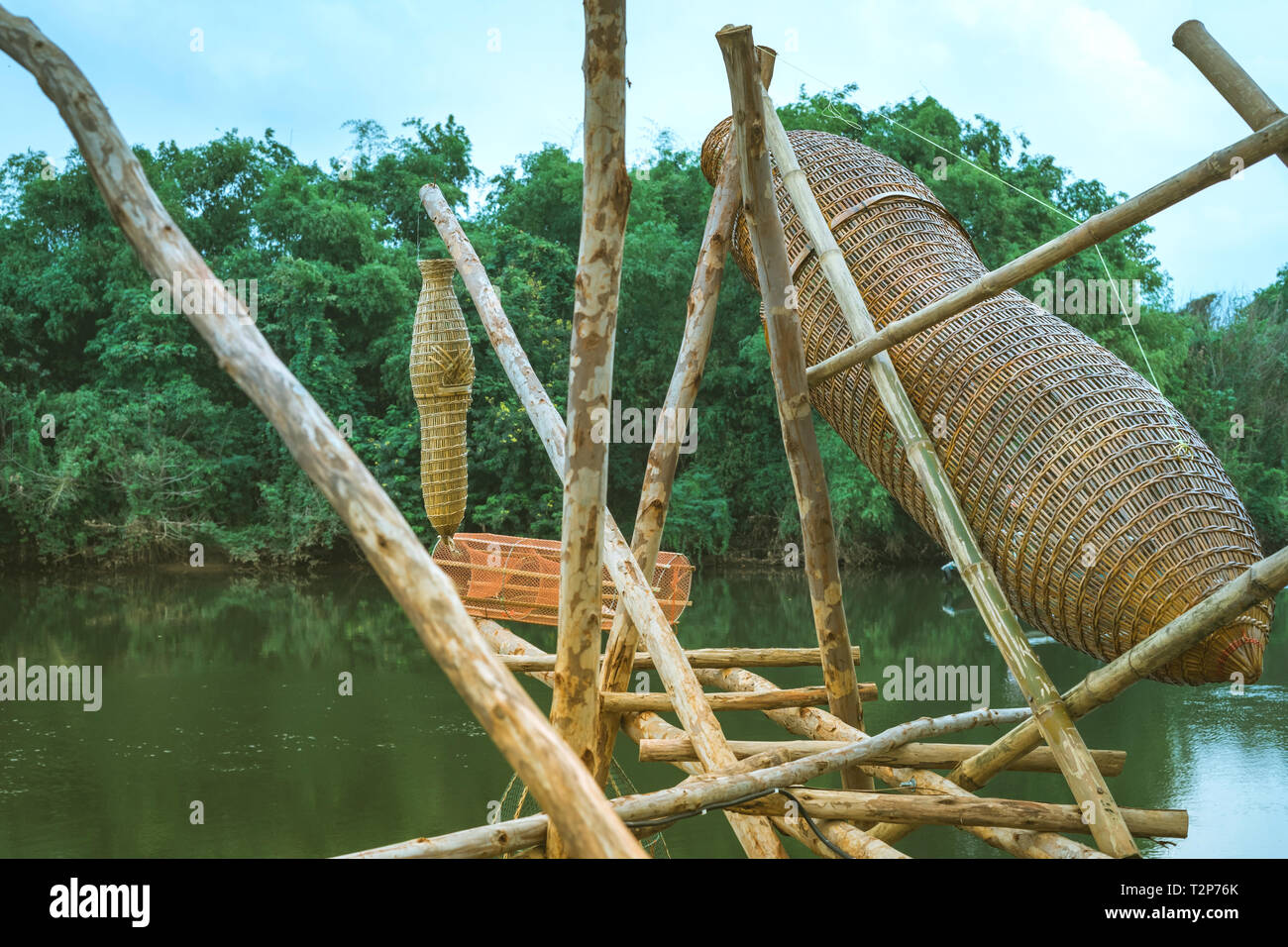Ancient bamboo fish trap equipment of countryside, Thailand Stock Photo ...
