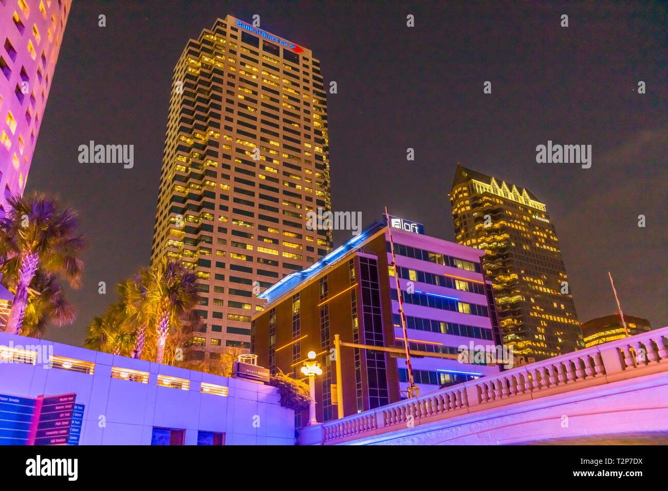 Downtown Tampa Florida buildings lit up at night with colorful lights ...