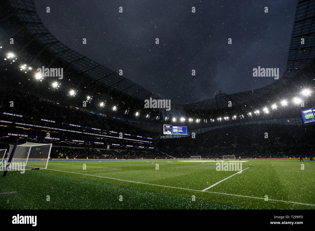 A hailstorm hits the new stadium during the Premier League match at The ...