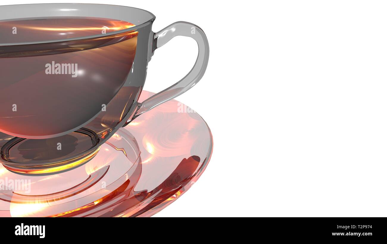 Shining glass cup of hot aromatic tea isolated and placed over a ...