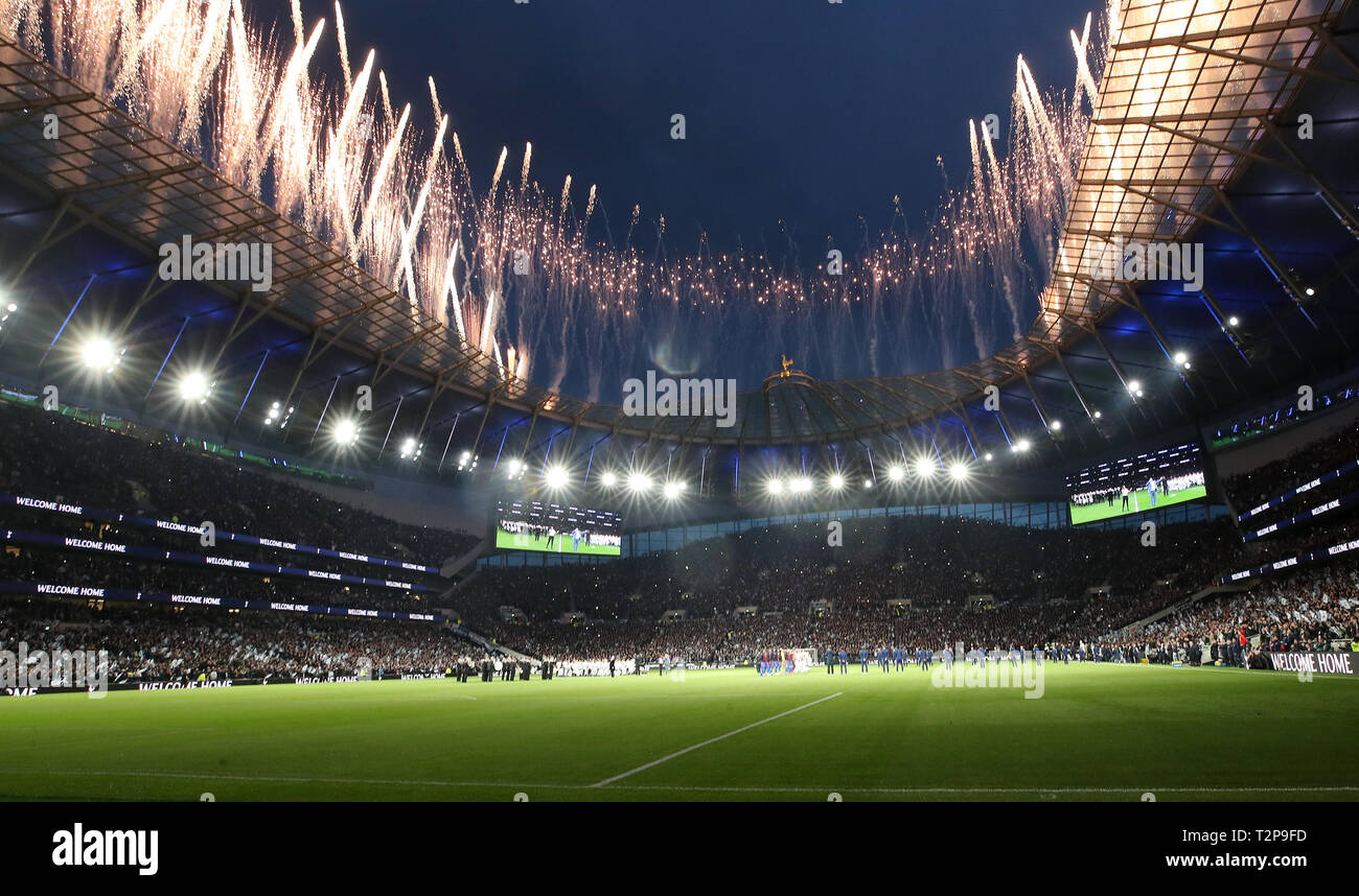 A fireworks display ahead of kick off during the Premier League match ...