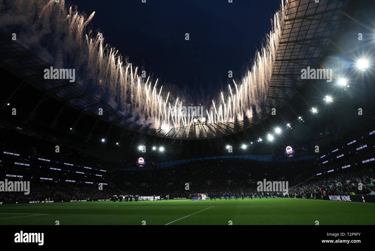 A fireworks display ahead of kick off during the Premier League match ...
