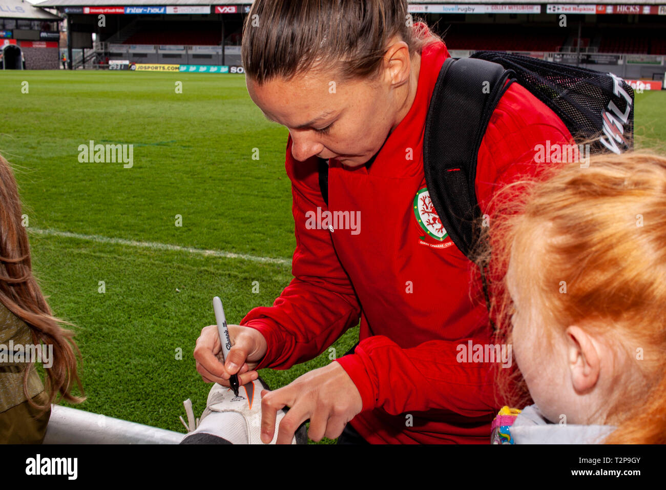 Loren Dykes of Wales trains at Rodney Parade ahead of the Wales v Czech ...