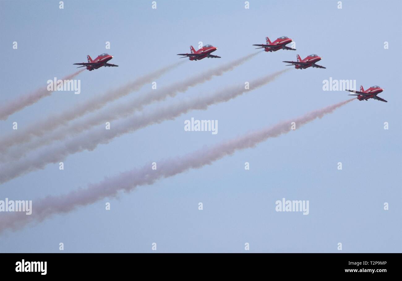 Red Arrows aerobatic display 170817 Stock Photo - Alamy