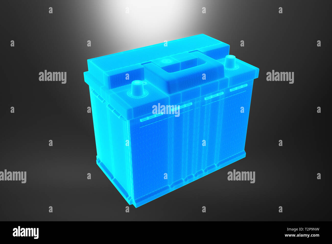 3D rendering. Car battery on black background. Acid battery for start ...