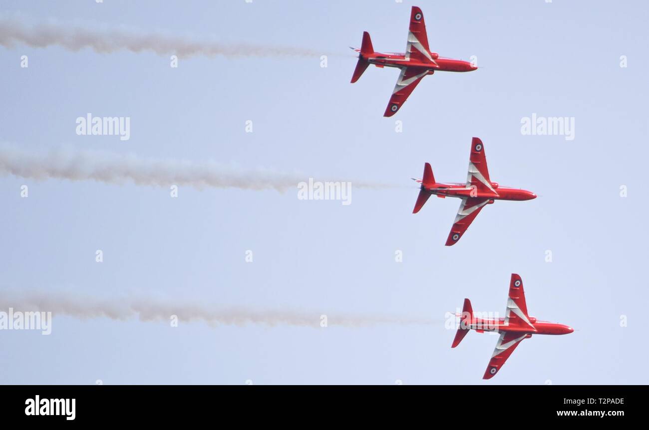 Red Arrows aerobatic display 170817 Stock Photo - Alamy