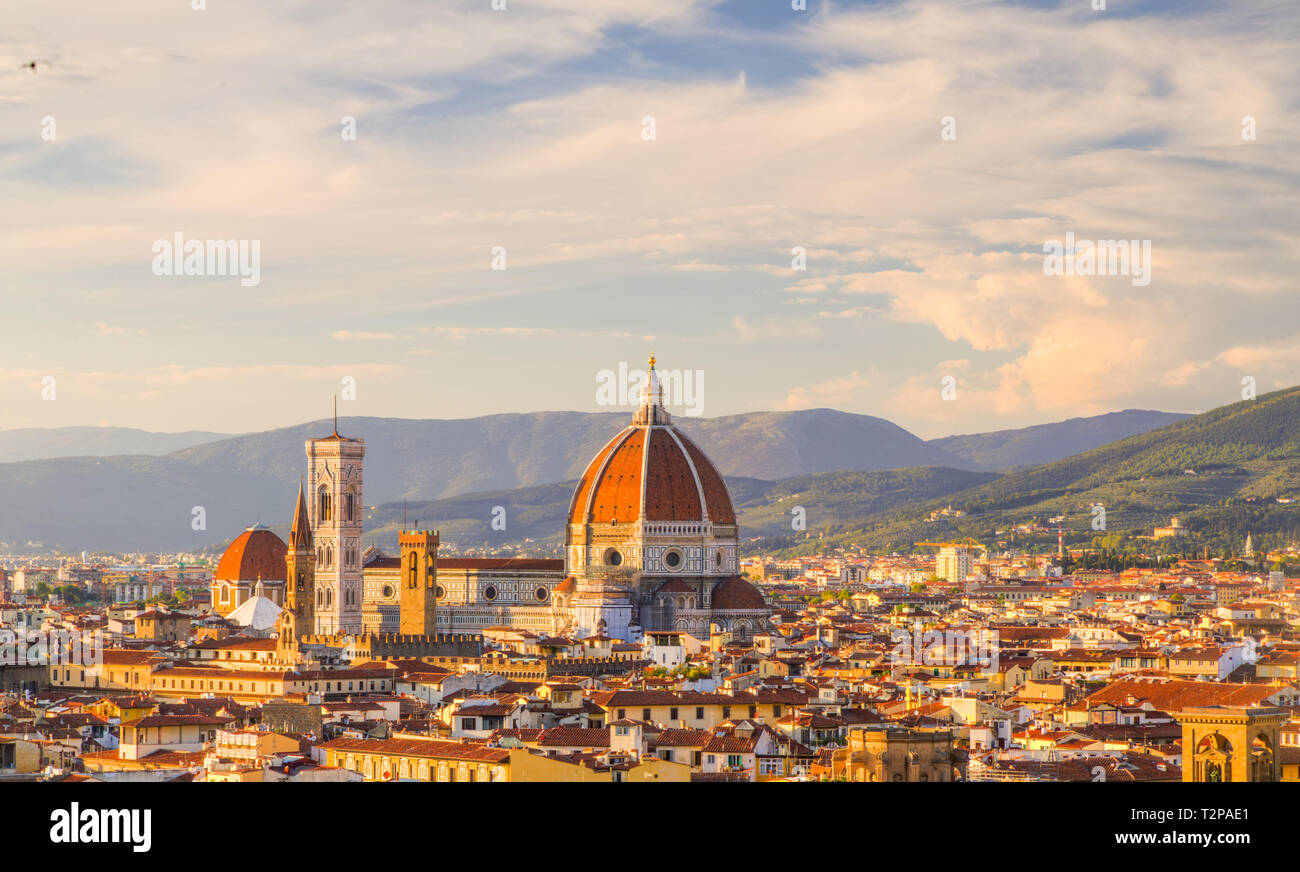 The Cathedral Santa Maria del Fiore, was lite by the beautiful golden ...