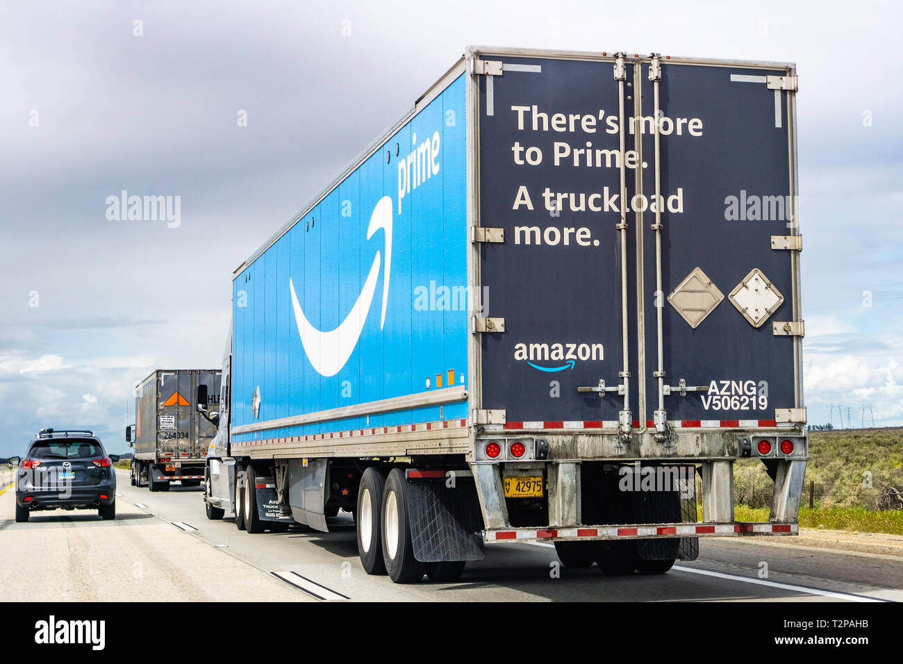 March 20, 2019 Los Angeles / CA / USA - Amazon truck driving on the ...