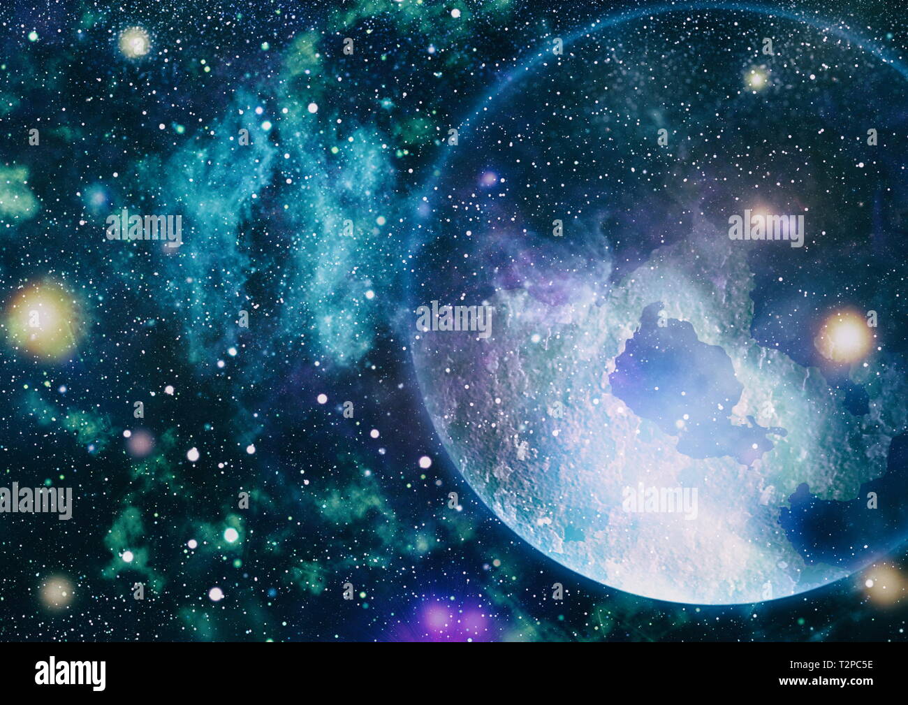 Panoramic looking into deep space. Dark night sky full of stars. The ...