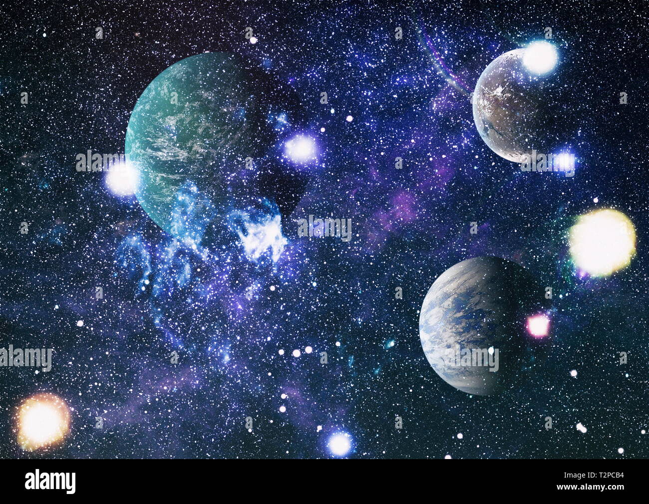 Stars of a planet and galaxy in a free space. Elements of this image ...