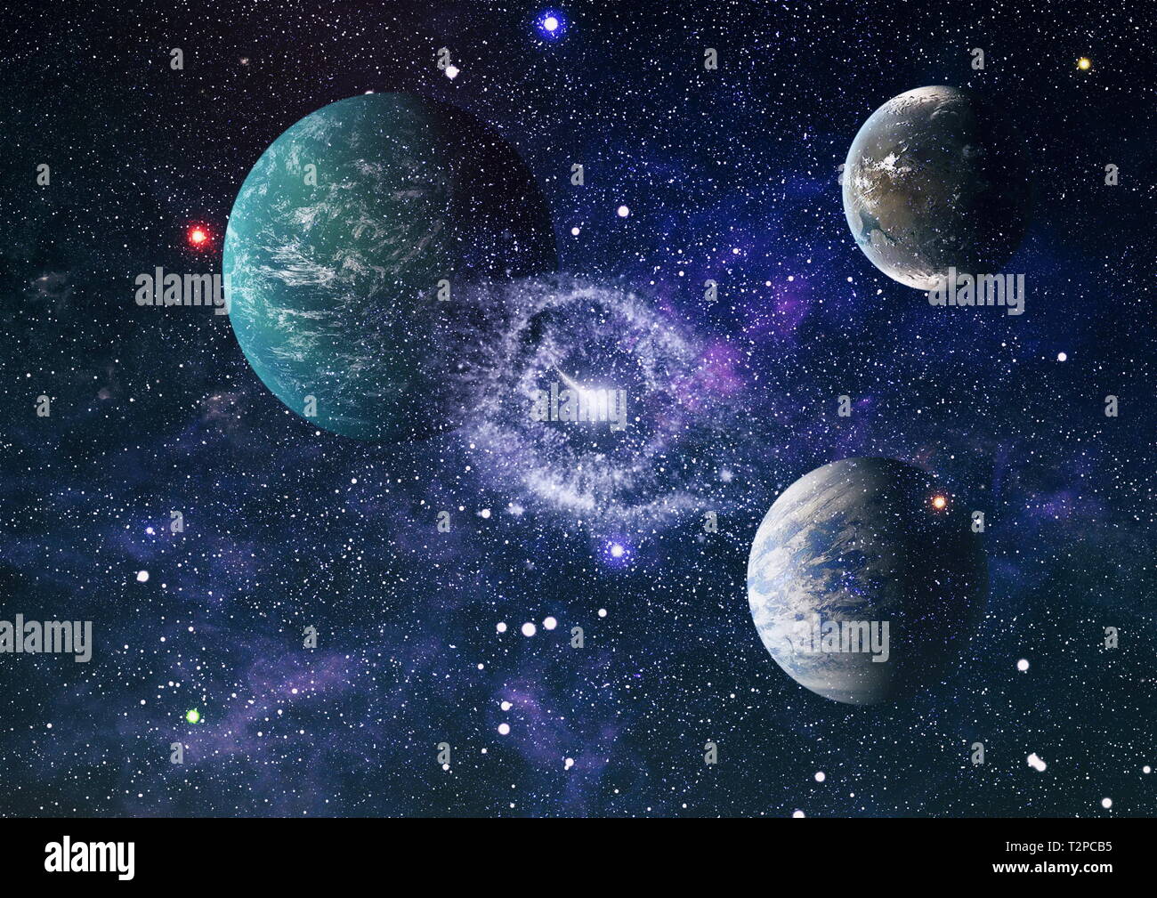 Stars of a planet and galaxy in a free space. Elements of this image ...