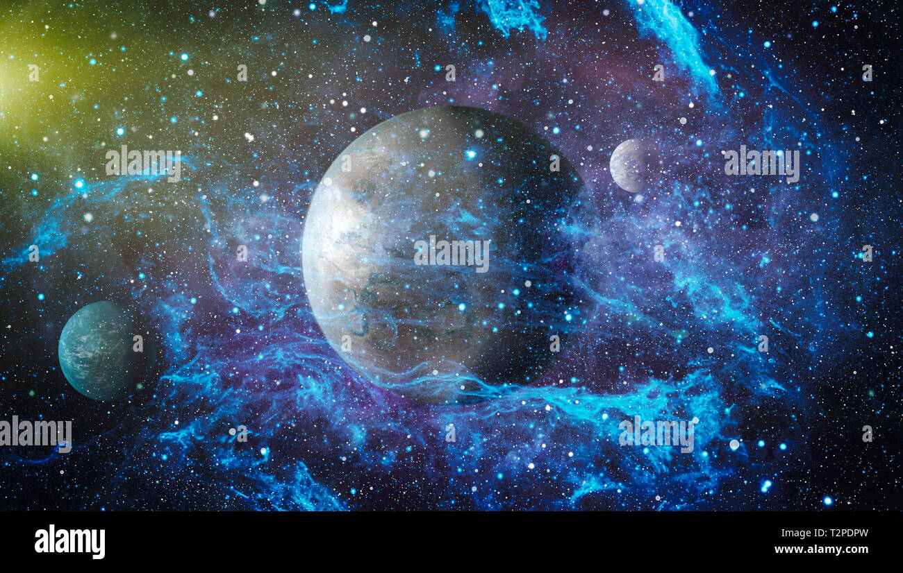 Stars of a planet and galaxy in a free space. Elements of this image ...