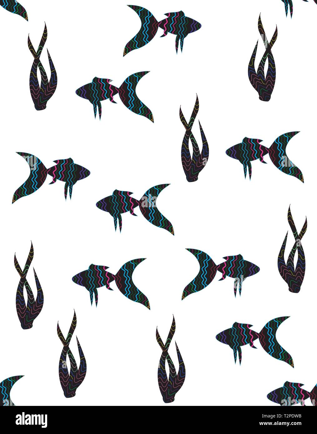 Seamless pattern with bright fish on the white background. Underwater ...
