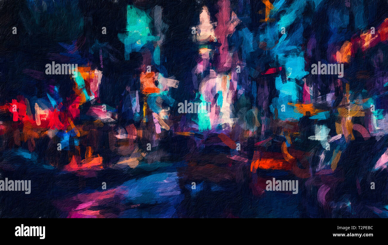 Abstract digital oil painting on canvas full of texture and bright ...