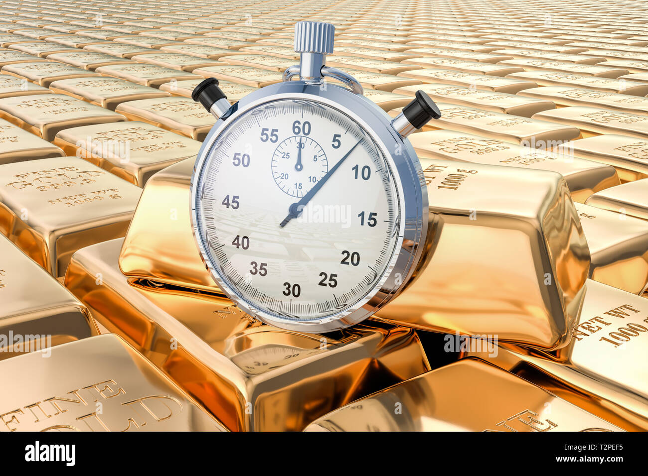 Gold ingots background with chronometer, 3D rendering Stock Photo - Alamy