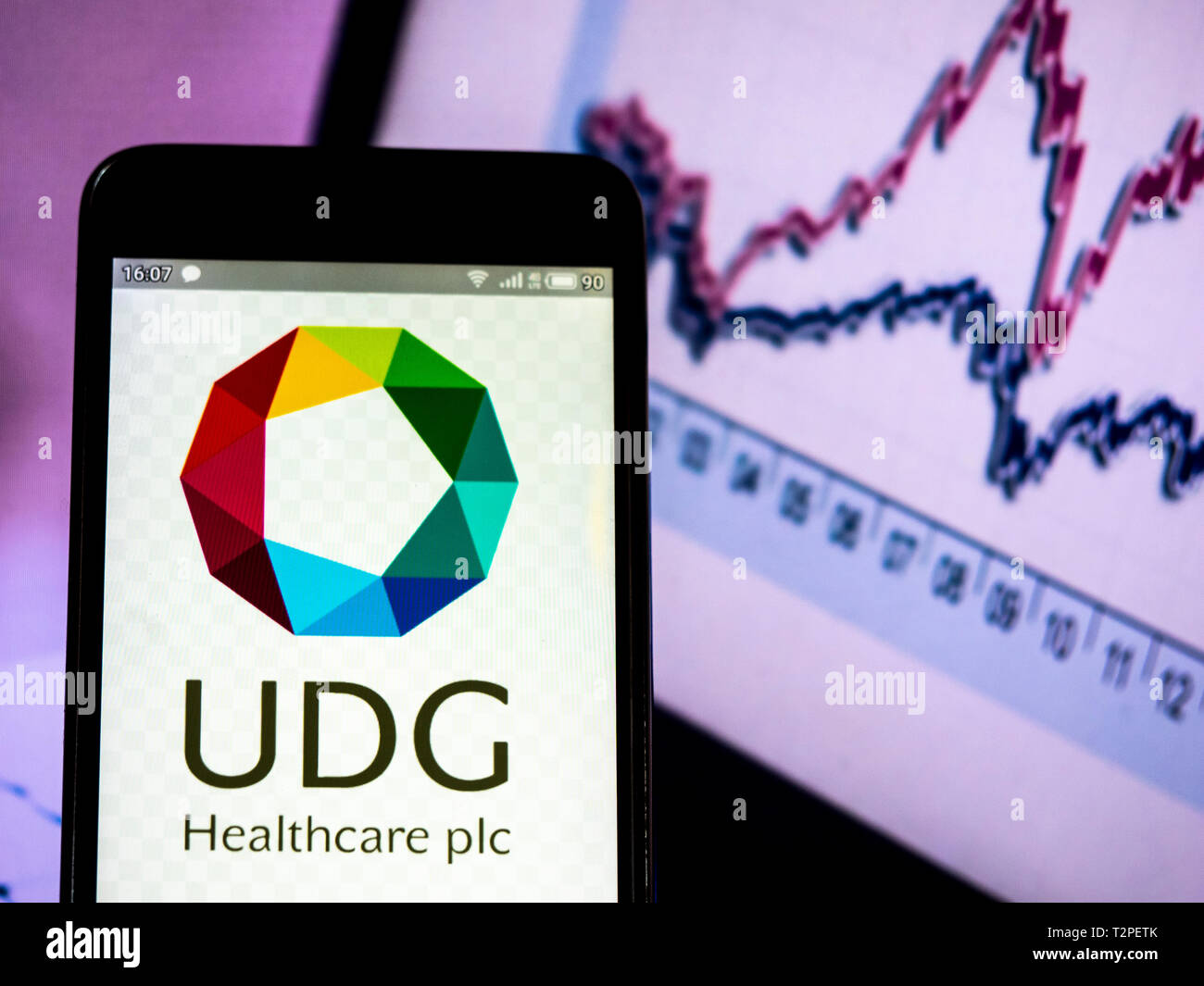 In this photo illustration a UDG Healthcare plc logo seen displayed on ...