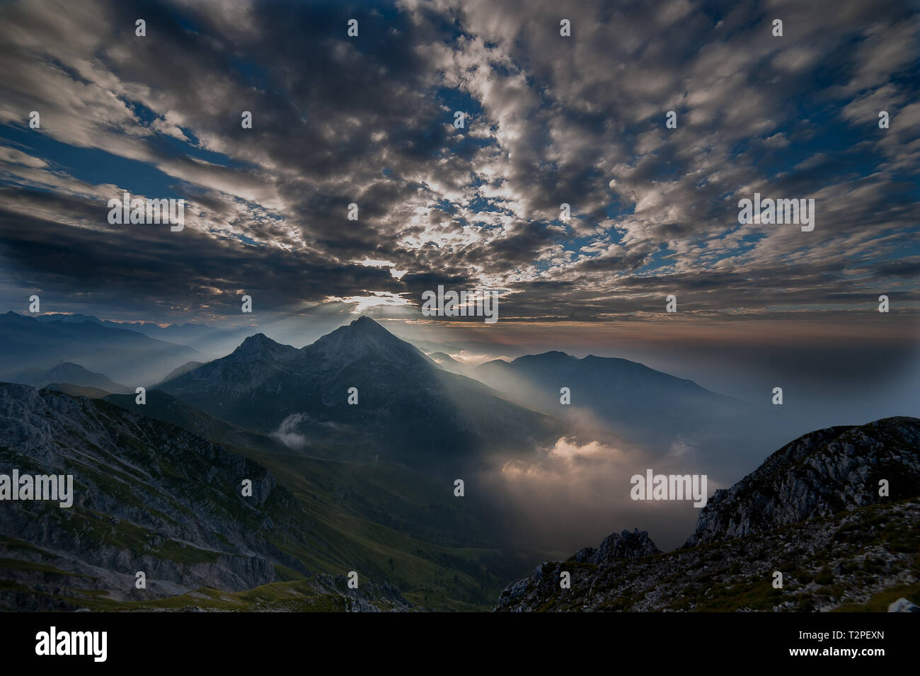 sunrise view from the summit of the mountain Stock Photo - Alamy