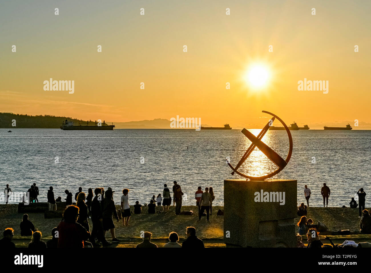 Sundial at sunset, English Bay, Vancouver, British Columbia, Canada ...