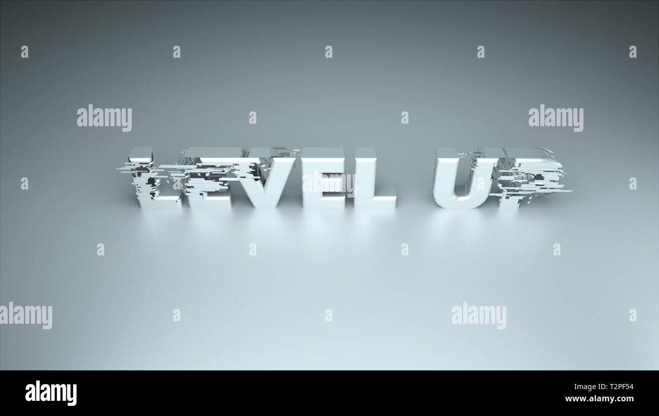 3d text - Level up with glitches effect are on surface, background for ...