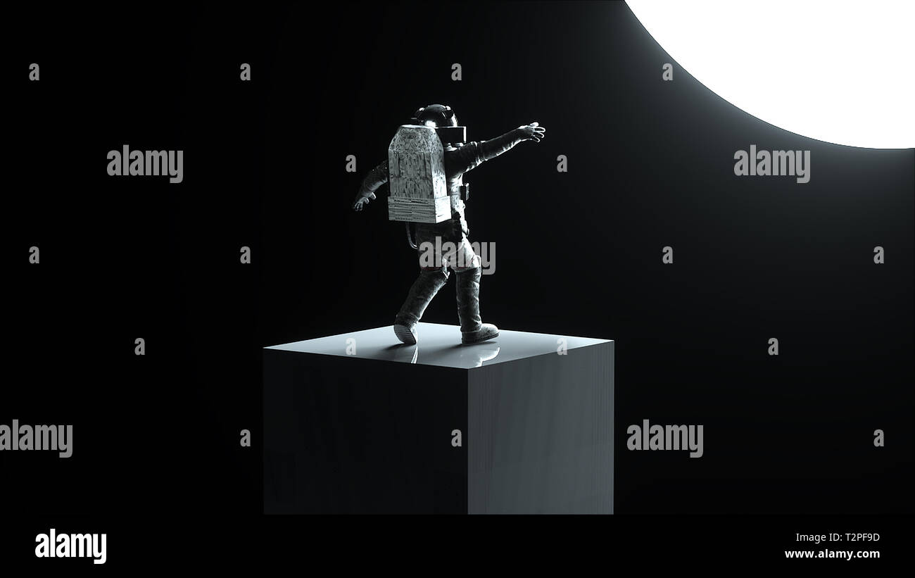 Astronaut in white modern scaphandre in the space, 3d rendering ...