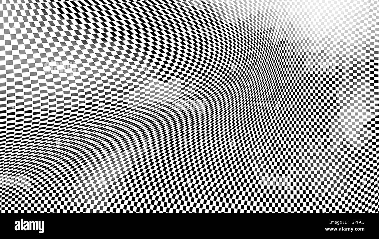 Optical illusion of curved checkered surface, 3d render computer ...