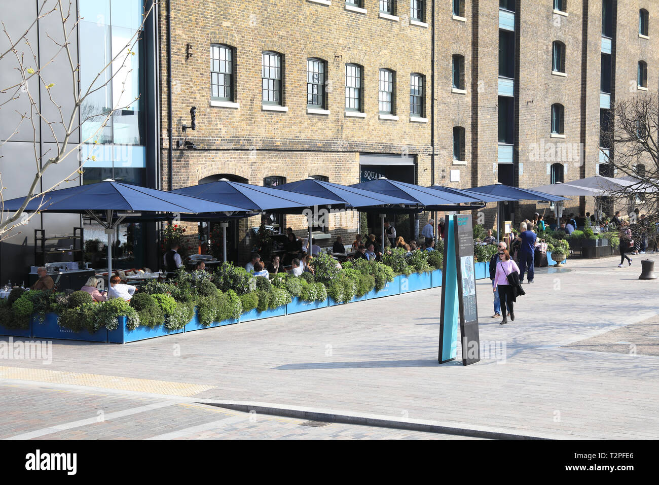 Granary Square Brasserie, in spring sunshine, at Kings Cross, north ...