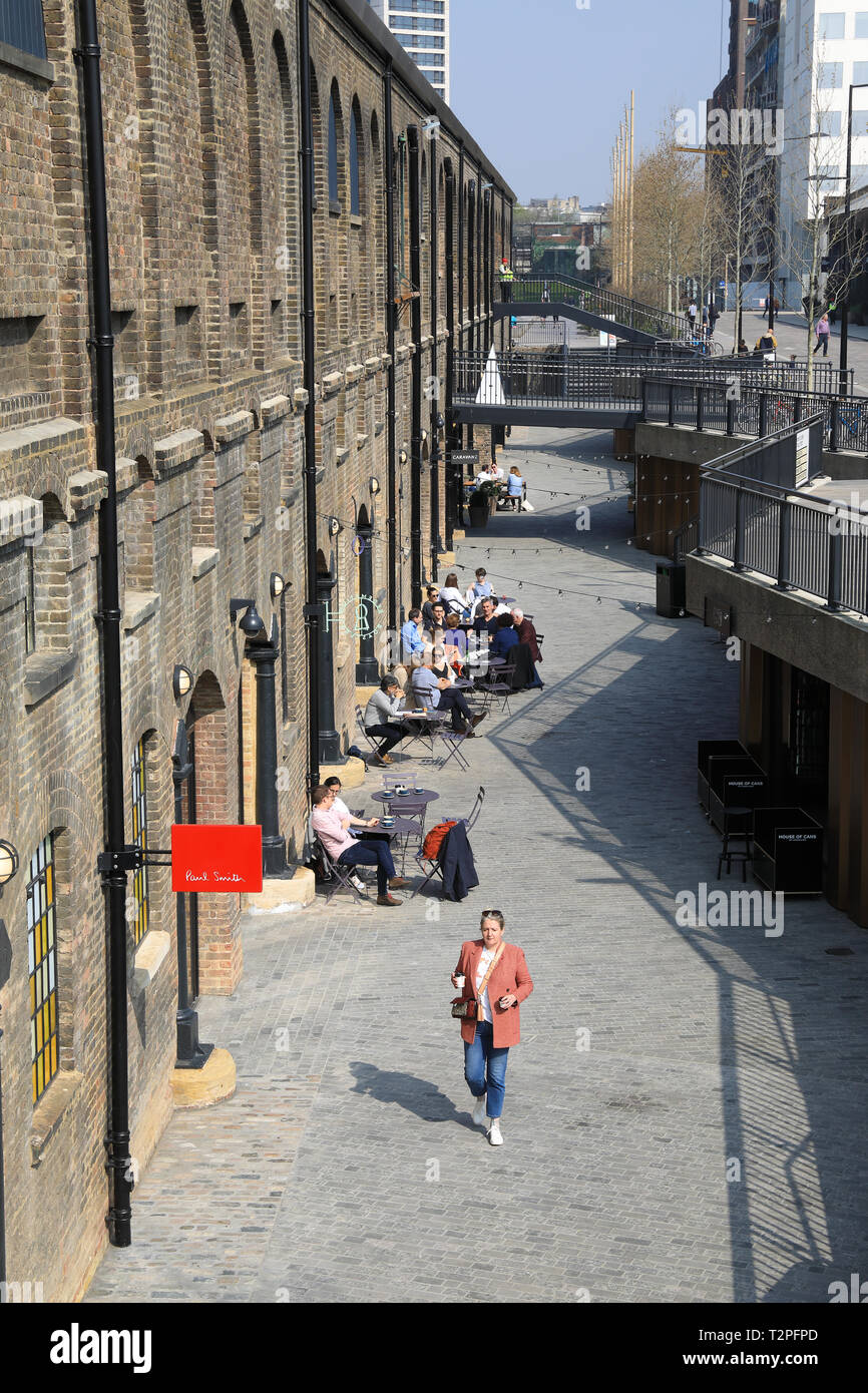 Cafes and shops on trendy Lower Stable Street at Coal Drops Yard, at ...