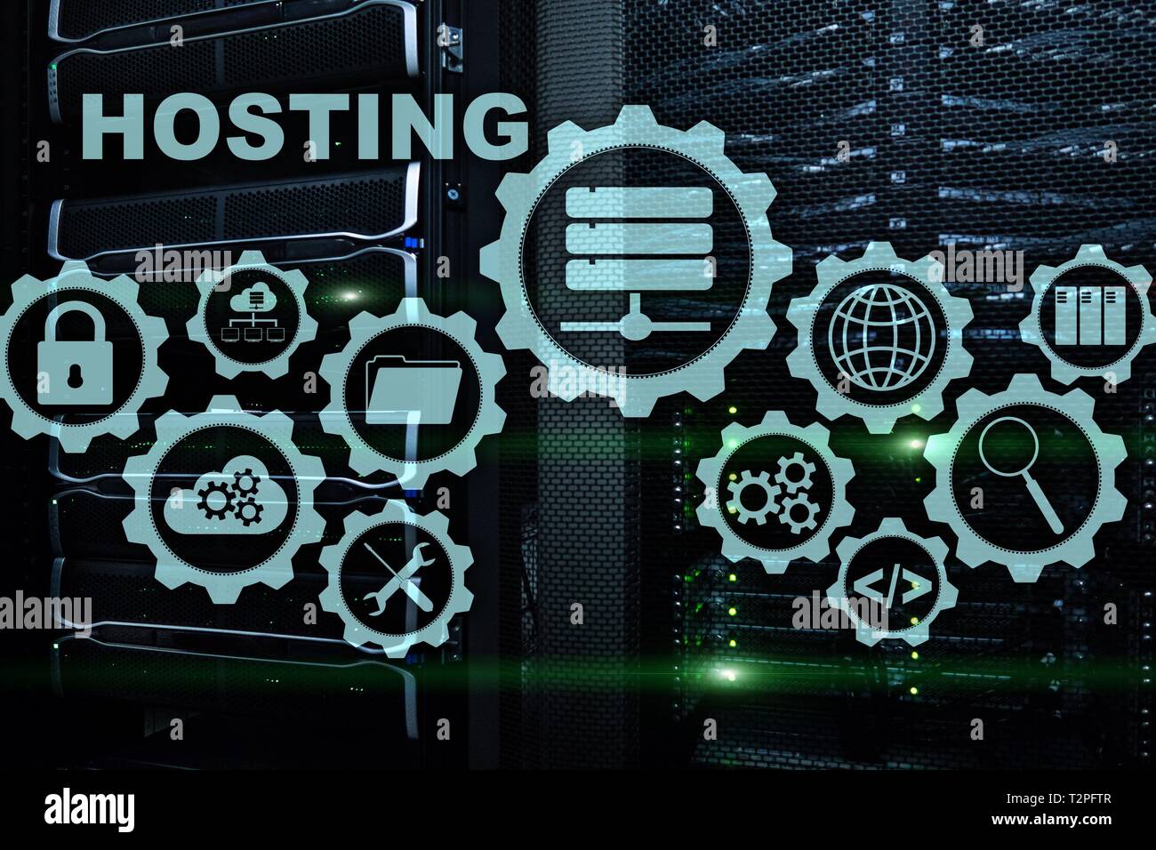 Web Hosting Technology Internet and Networking Concept. On Server room ...