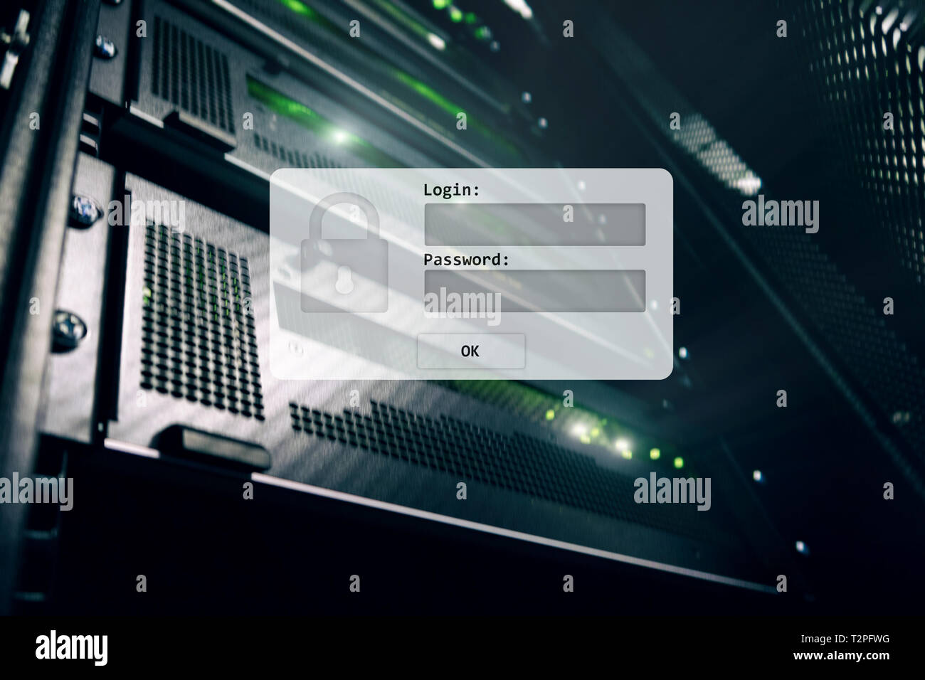 Server room, login and password request, data access and security Stock ...