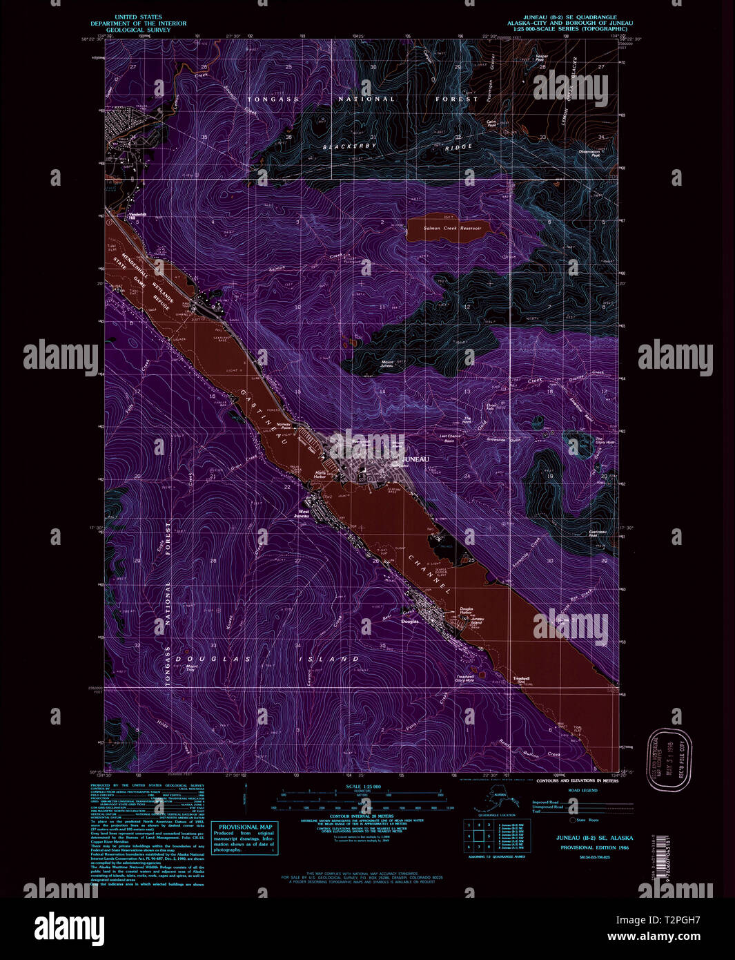 USGS TOPO Map Alaska AK Juneau B-2 SE 353680 1986 25000 Inverted ...