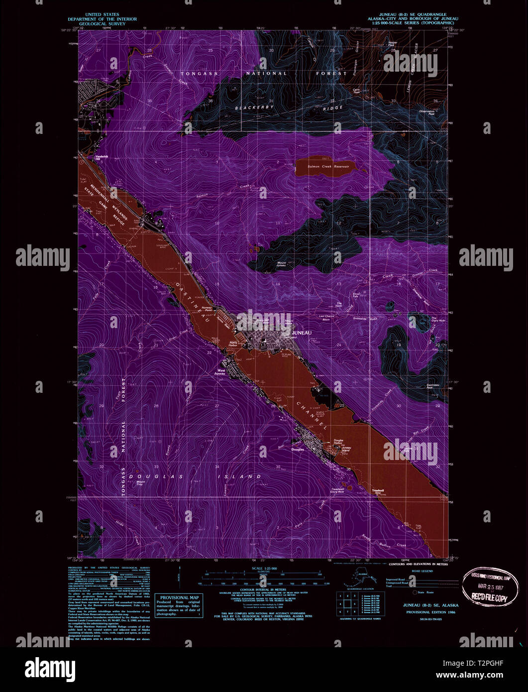 USGS TOPO Map Alaska AK Juneau B-2 SE 353681 1986 25000 Inverted ...