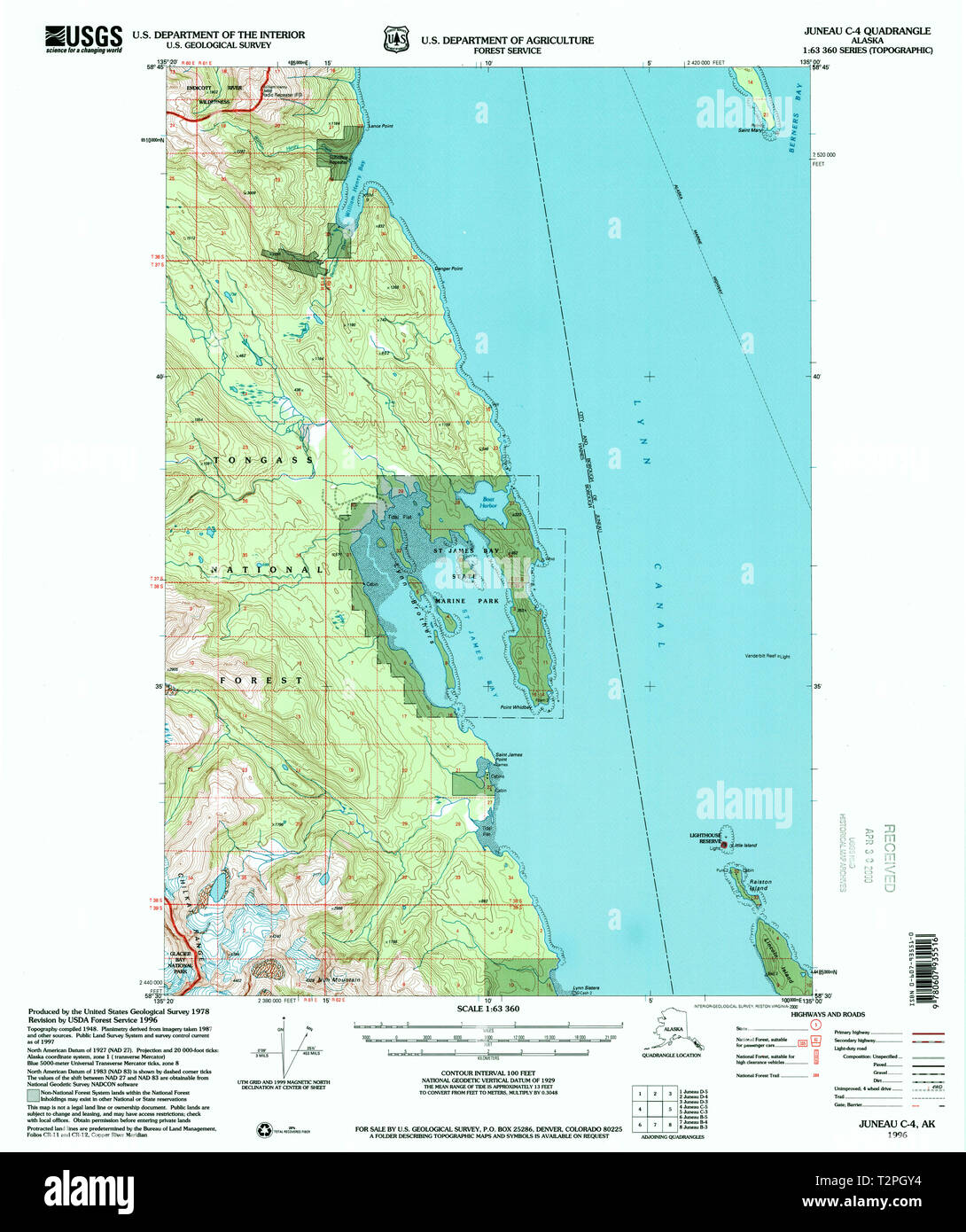 USGS TOPO Map Alaska AK Juneau C-4 356353 1996 63360 Restoration Stock ...
