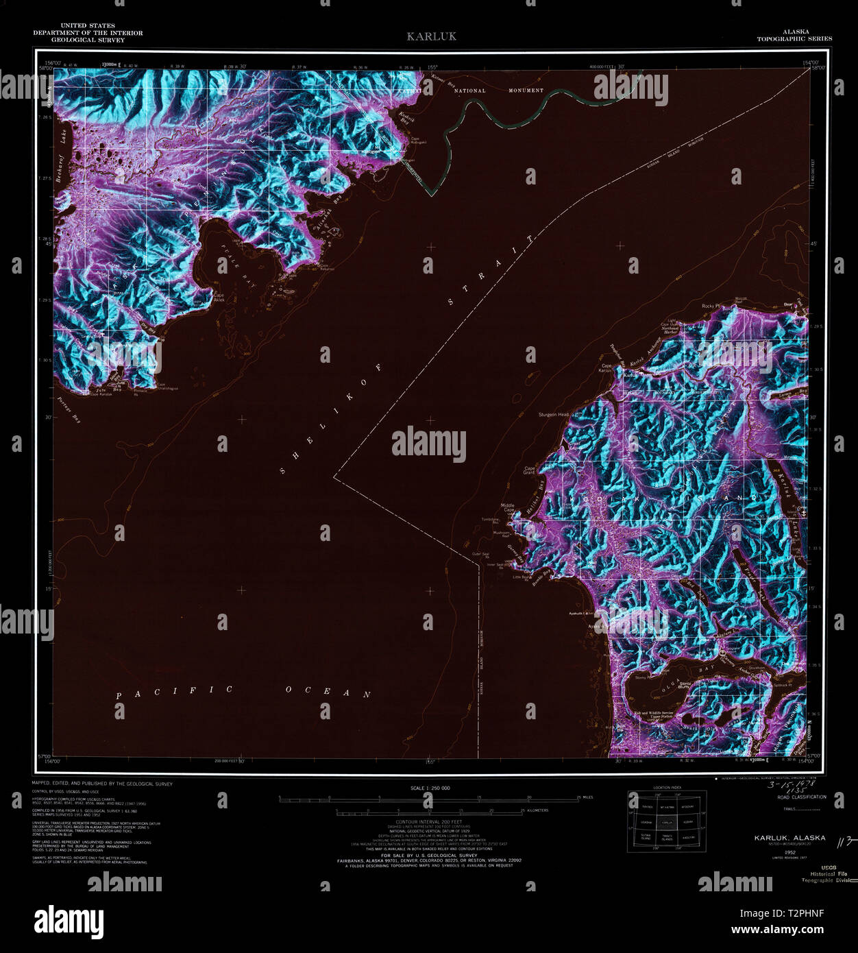 USGS TOPO Map Alaska AK Karluk 361012 1952 250000 Inverted Restoration ...