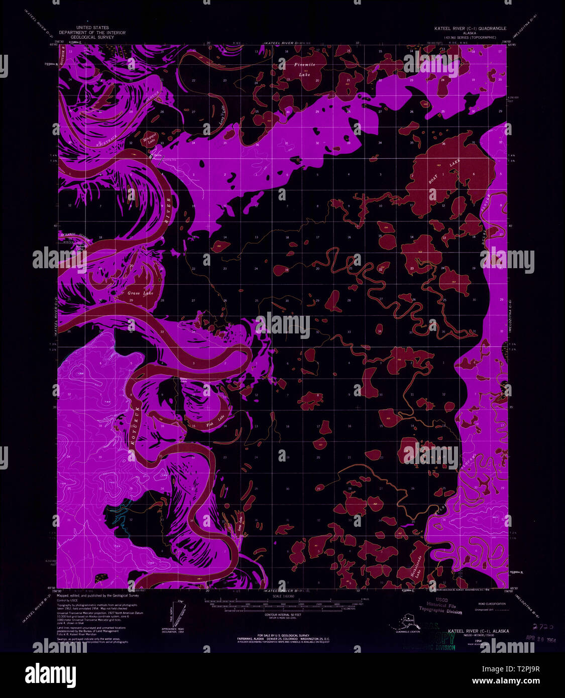 USGS TOPO Map Alaska AK Kateel River C-1 356534 1954 63360 Inverted ...